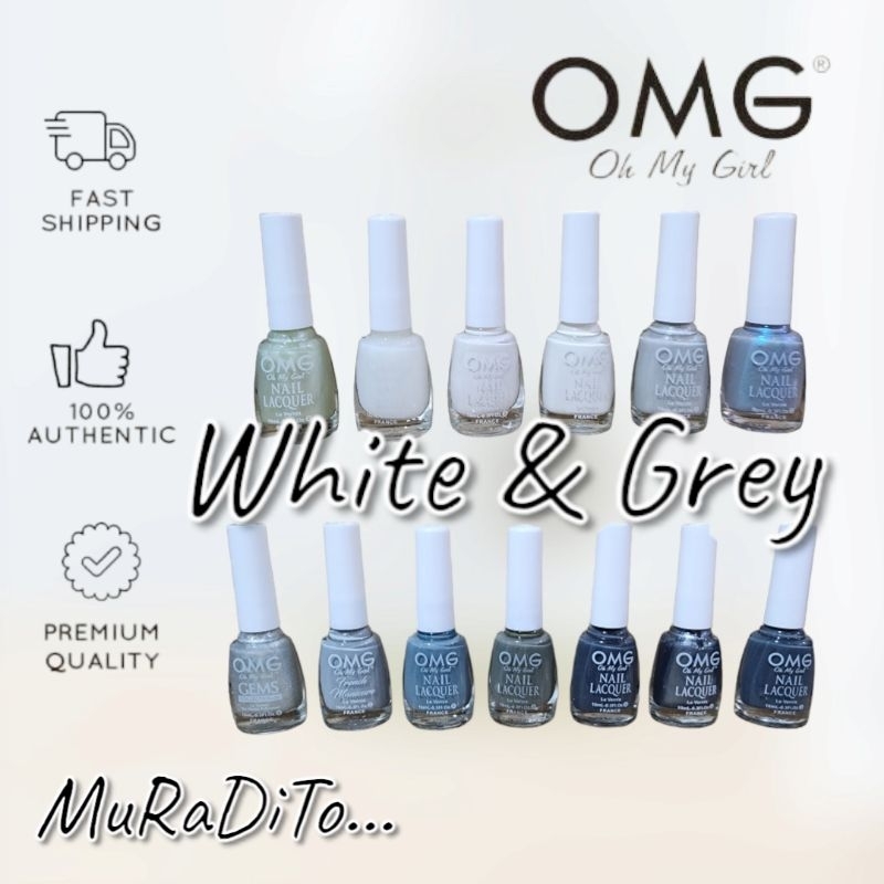 OMG WHITE & GRAY | GREY SERIES nail lacquer, 10ml nail polish, cutics ...