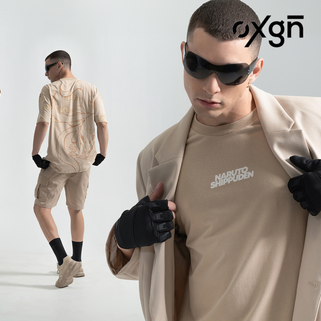 OXGN Naruto Shippuden Graphic Print Oversized T-Shirt For Men (Tan ...