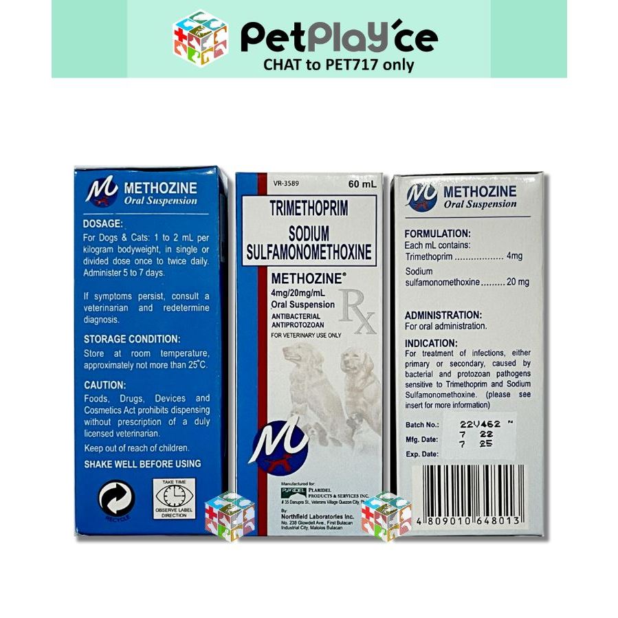 Methozine 60ml Antibacterial / AntiProtozoan Liquid for Dog / Cat Meds ...