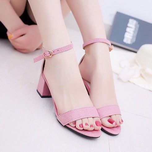 High heels, medium heel, thick heel, square buckle, simple women's ...