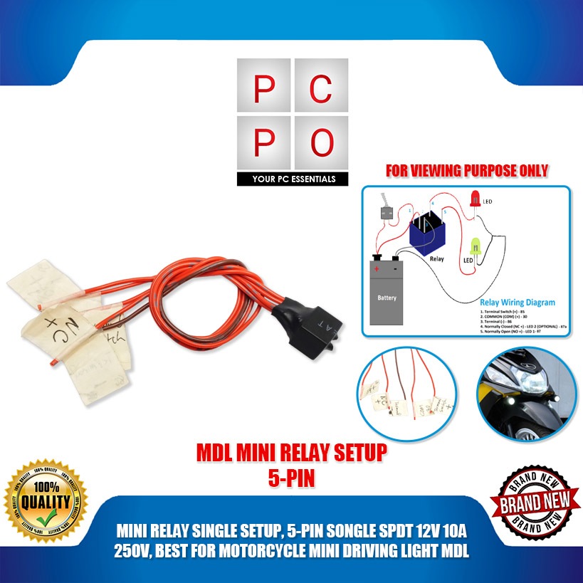 MINI DRIVING LIGHT RELAY SINGLE SETUP, 5-PIN SONGLE SPDT 12V 10A 250V ...