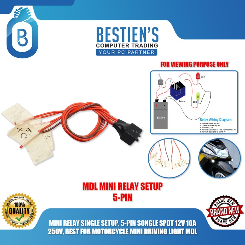 MINI DRIVING LIGHT RELAY SINGLE SETUP, 5-PIN SONGLE SPDT 12V 10A 250V ...