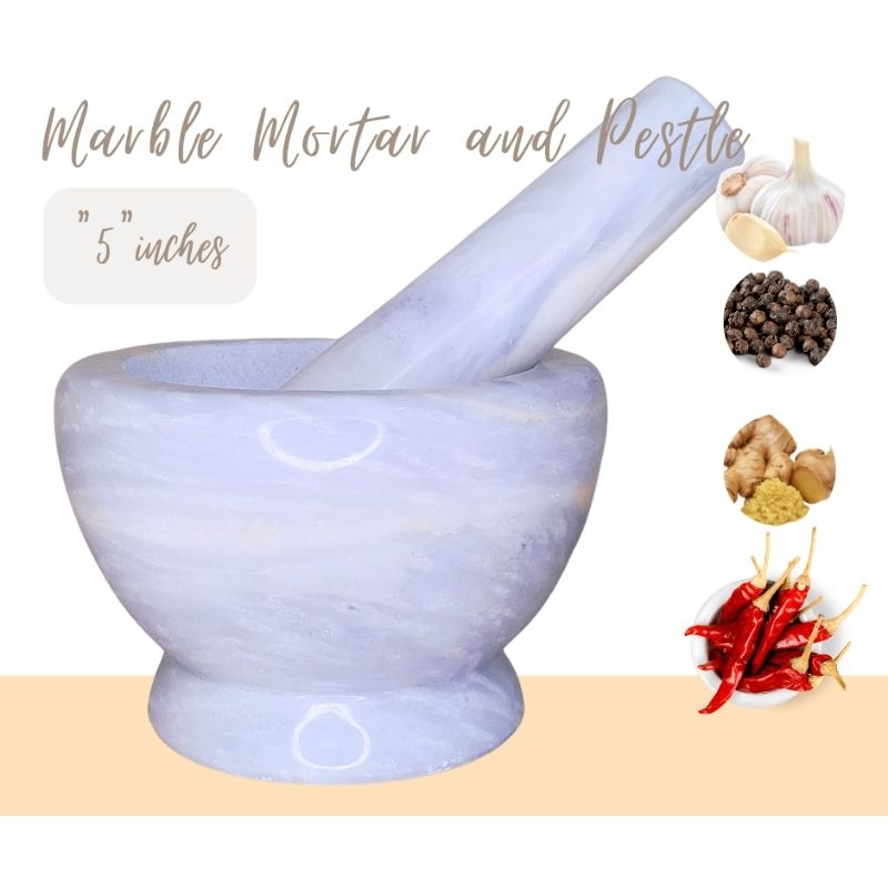5"inch Almeres Marble Mortar and Pestle - Perfect for Crushing and ...