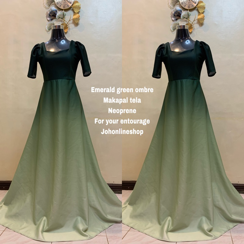 emerald green ombre filipiniana gown | Shopee Philippines