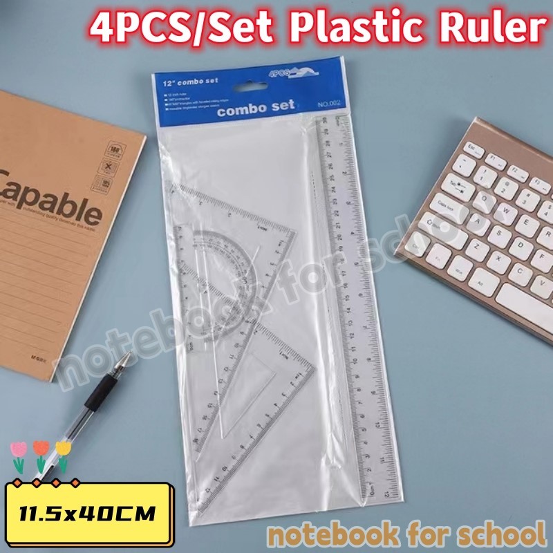 4PCS/Set 30cm Transparent Plastic Ruler Set Ruler Combo Math ...
