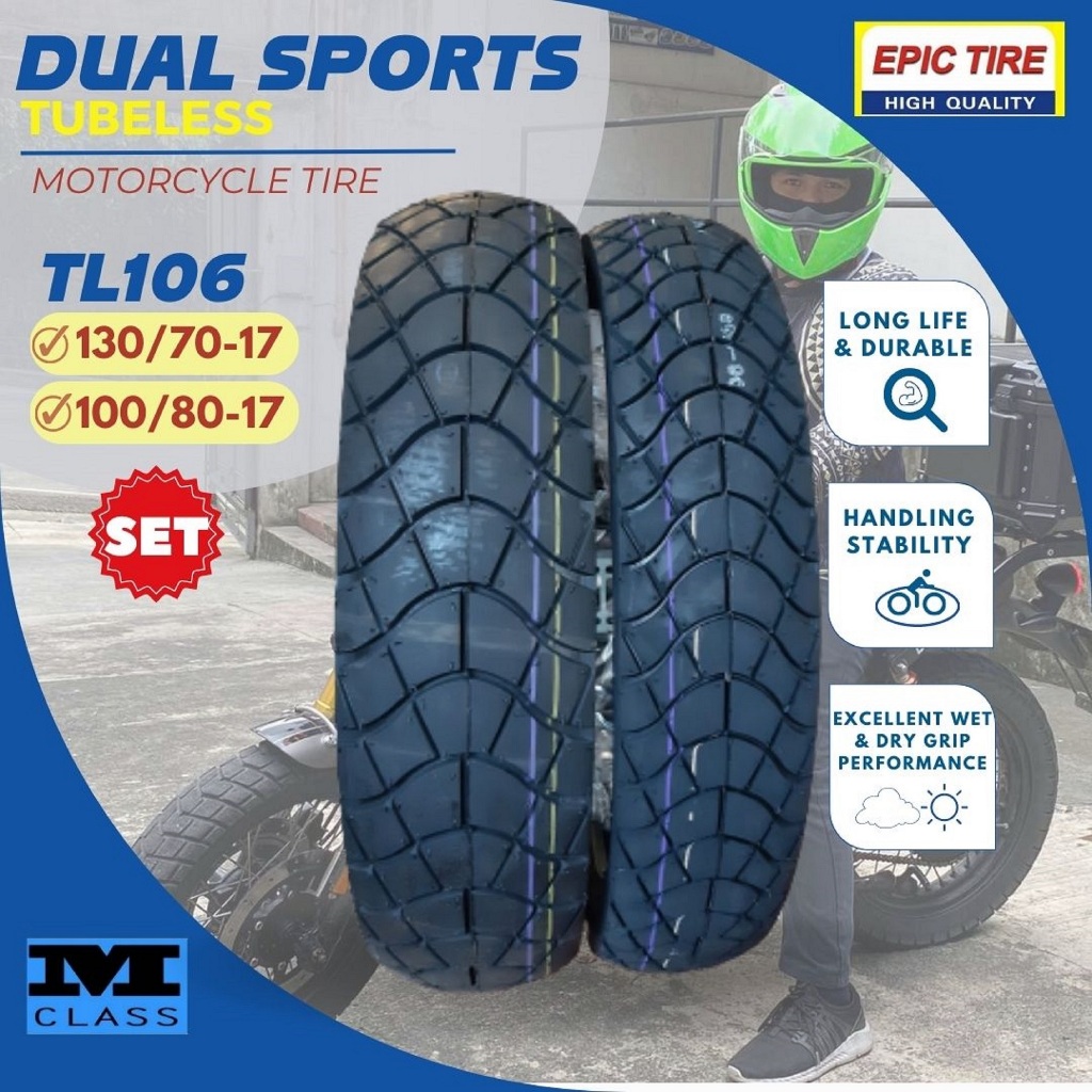 SET R17 TL106 DUAL SPORTS TUBELESS TIRE FOR CB150X, ROUSER -EPIC 130/70 ...