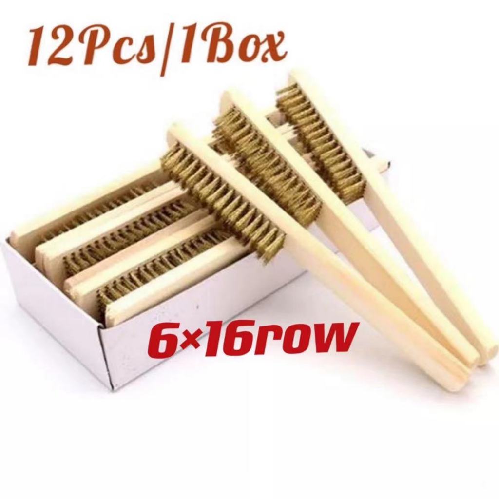 12Pcs/Box Wire Brushes Copper Plated Steel Brushes with Wood Handle 18 ...