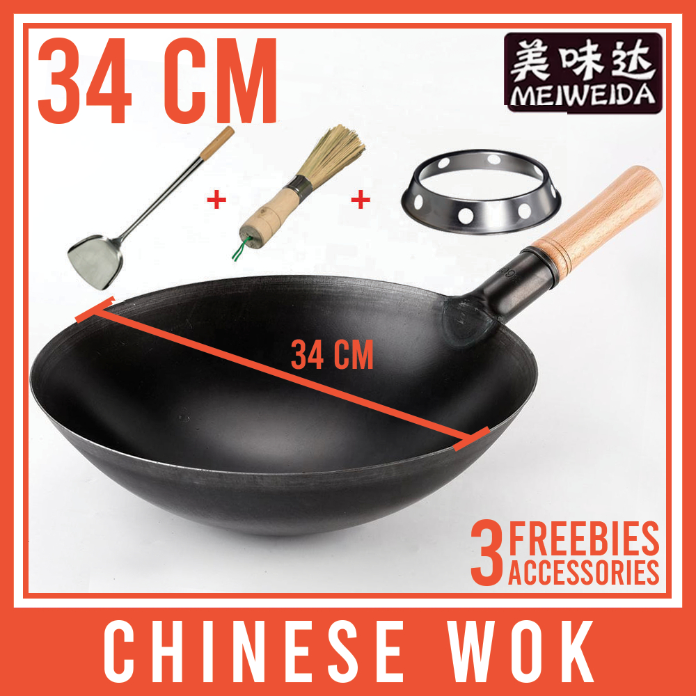 Wok: Authentic Thick Heavy Duty Hammered Carbon Steel Non-Stick Chinese ...