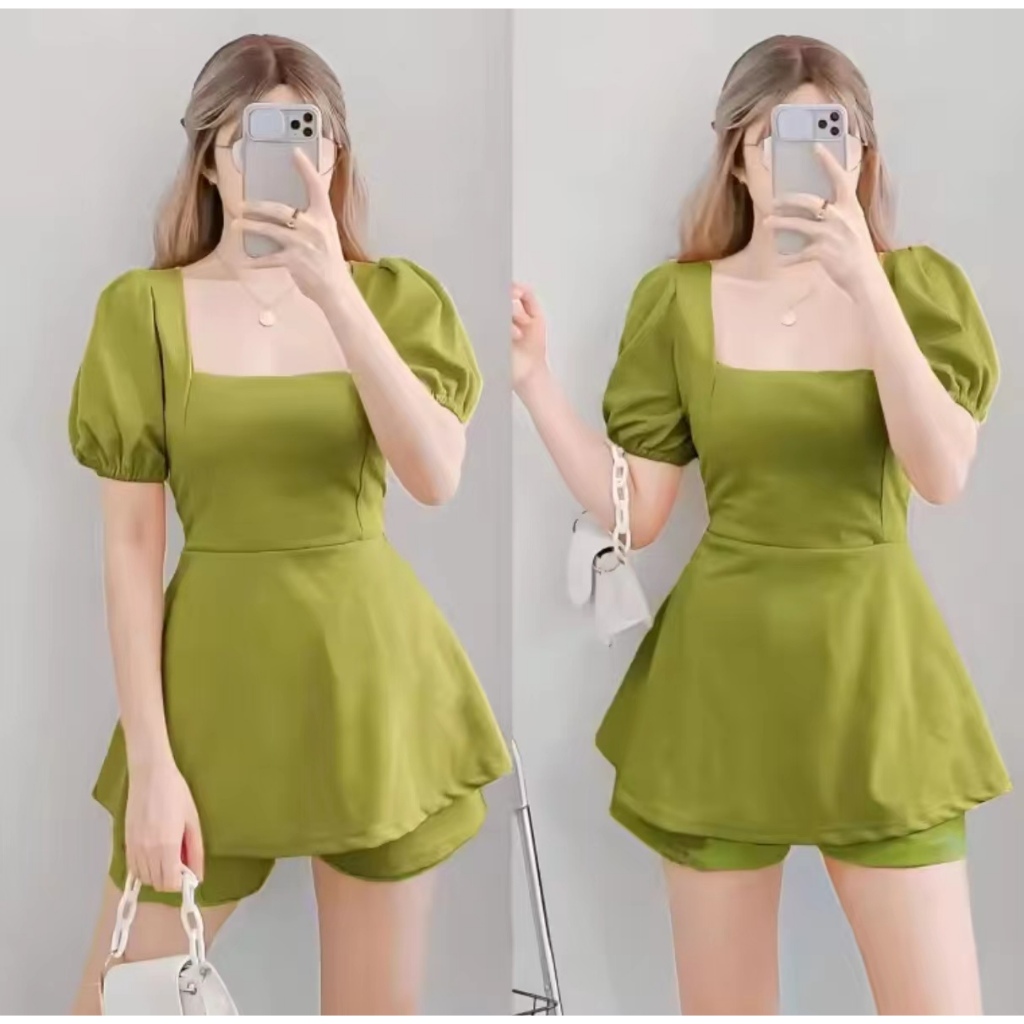 Korean terno for women S-XL top and short set coordinates puff sleeve ...