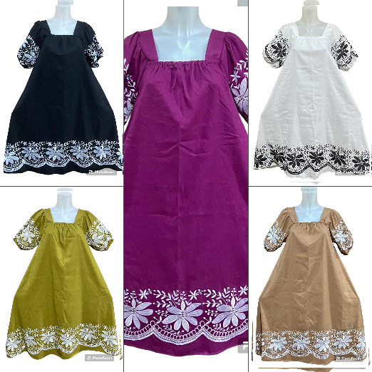Embroidered Eyelet Square Neck Short Sleeves Daster Dress Plus Size up ...