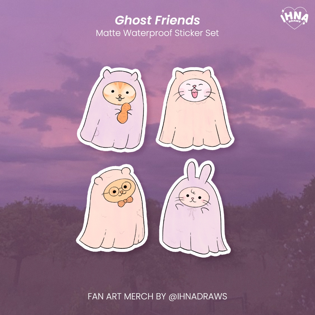 Ghost Friends Matte Sticker Set (Tags: aesthetic deco sticker bujo ...