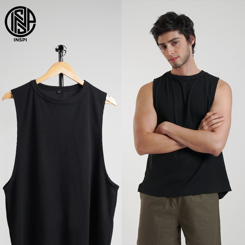 INSPI Waffle Muscle Tee Sando for Men Plain Sleeveless Tank Top Gym ...