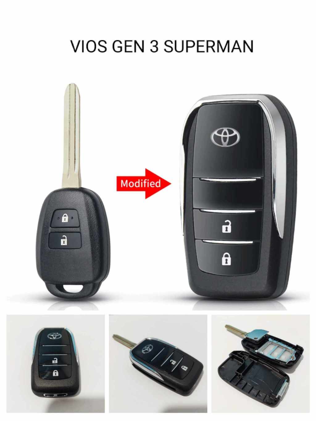 TOYOTA VIOS GEN 3 SUPERMAN 2013 to 2018 FLIP KEY | Shopee Philippines