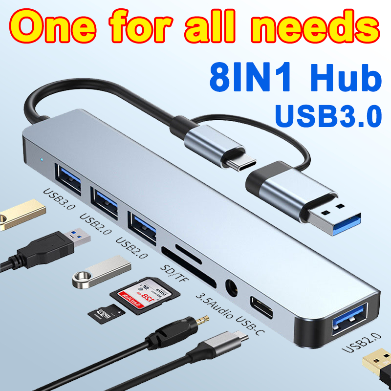 8in1 USB Hub Multiport Adapter 3.0 Port Type C Adaptor Card Reader for ...