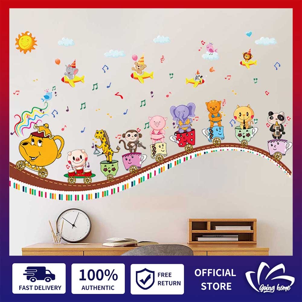 Cartoon Animals Piano Keyboard Wall Stickers Music Band Creative Piano ...