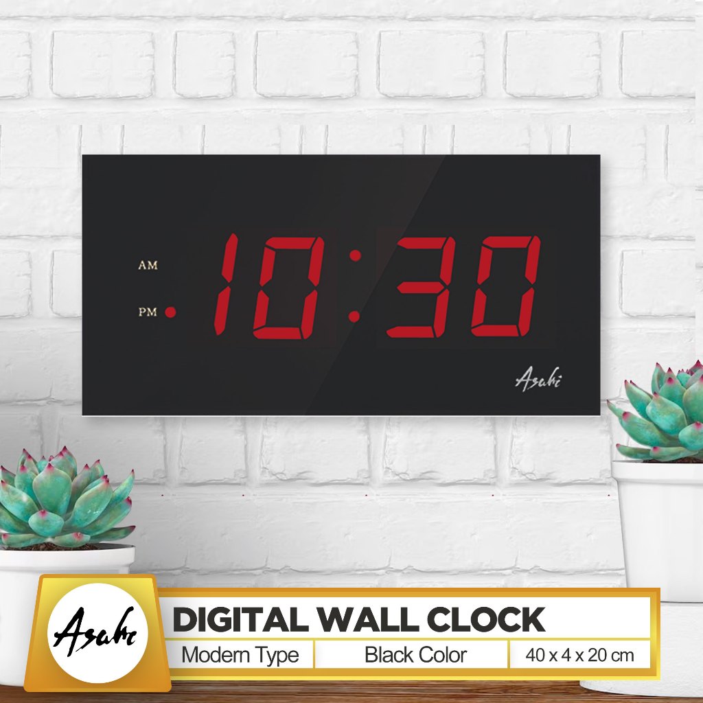 Asahi Digital Wall Clock Auto Adjust LED Brightness 40x4x20cm - Gold ...