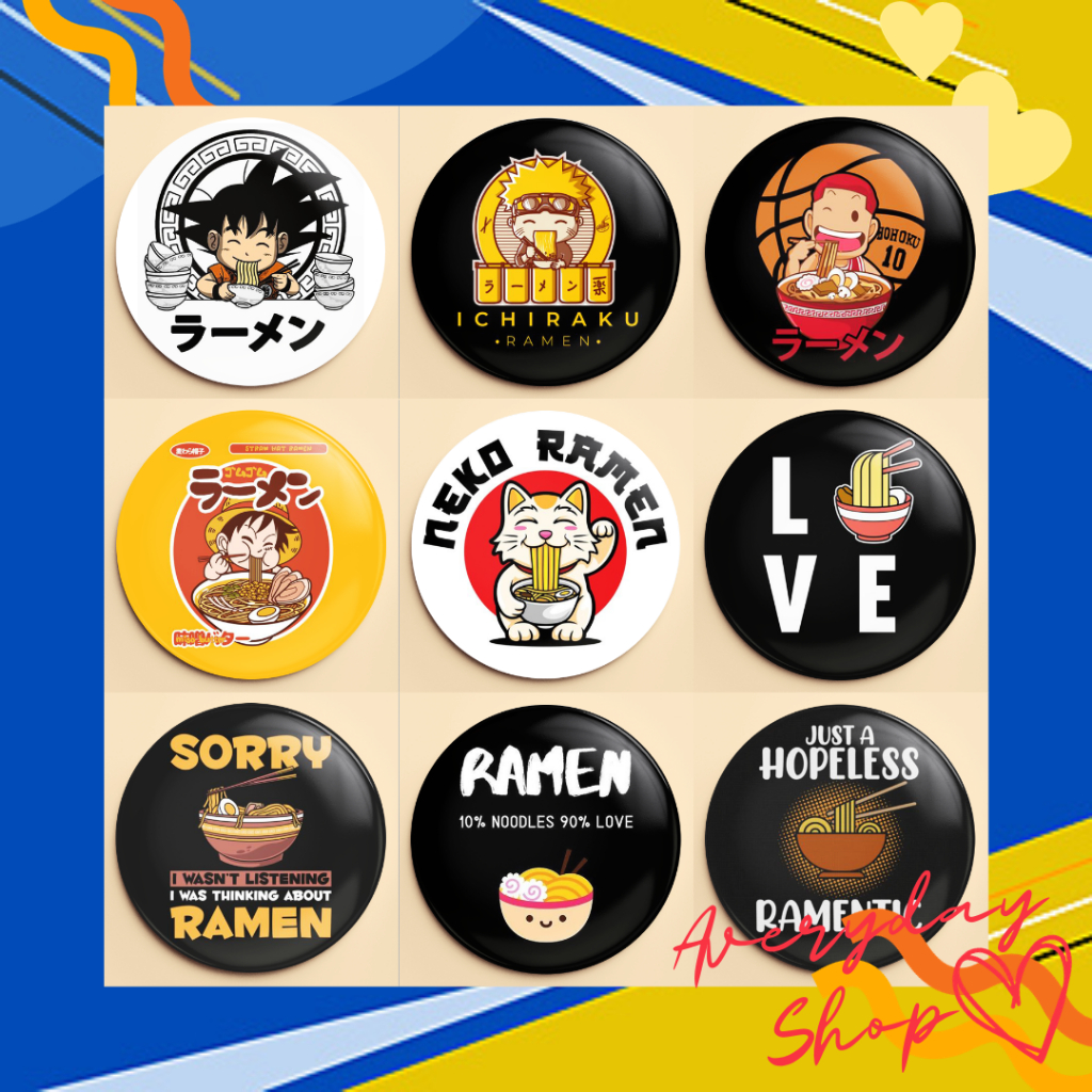 Ramen Button Pin 2.25 Inch Set 1 [Ordinary / Matte / Glitter / Rainbow ...