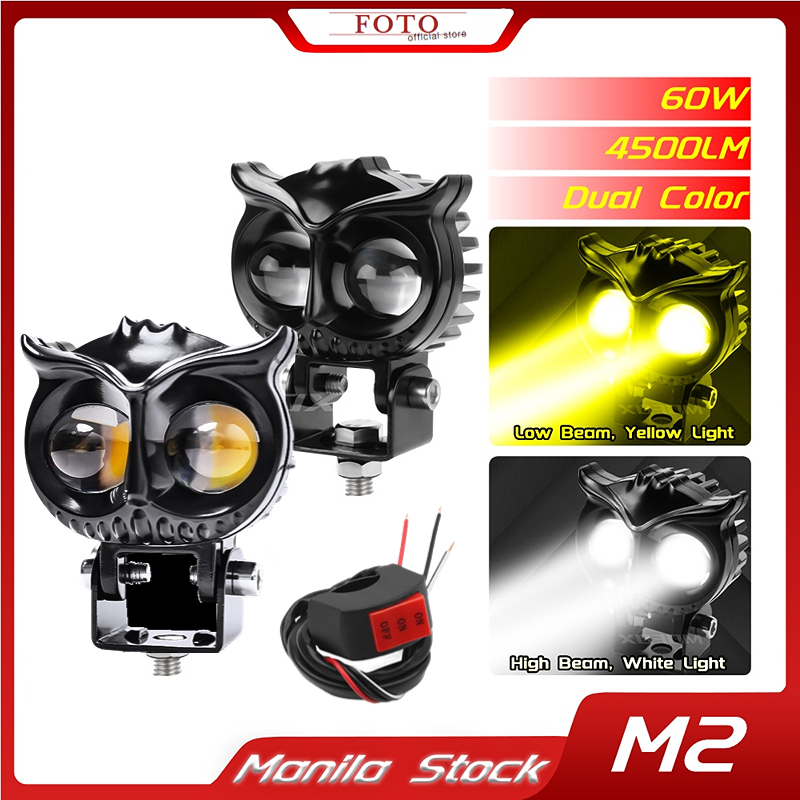 FOTO Mini Driving Light Set Motorcycle LED High Low Beam Dual Color ...