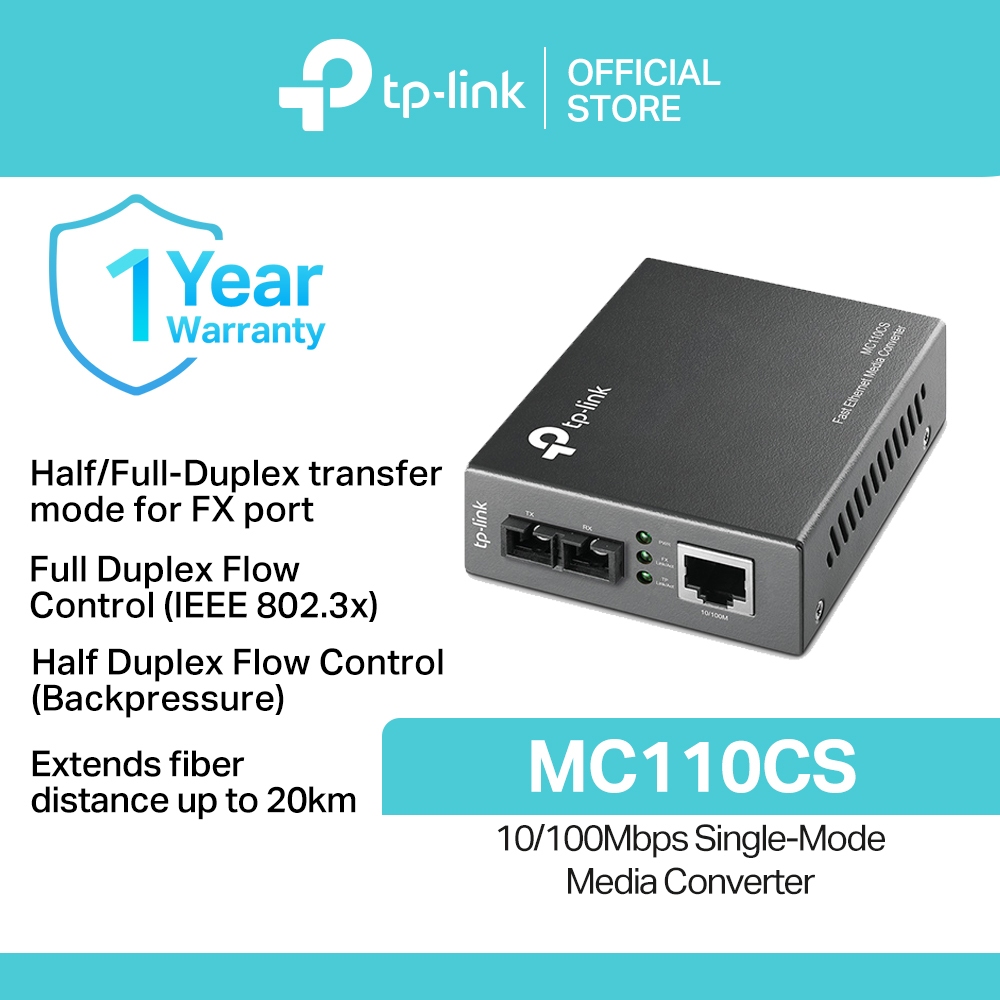 TP-Link | MC110CS | 10/100Mbps | Single-Mode | Media | Converter ...