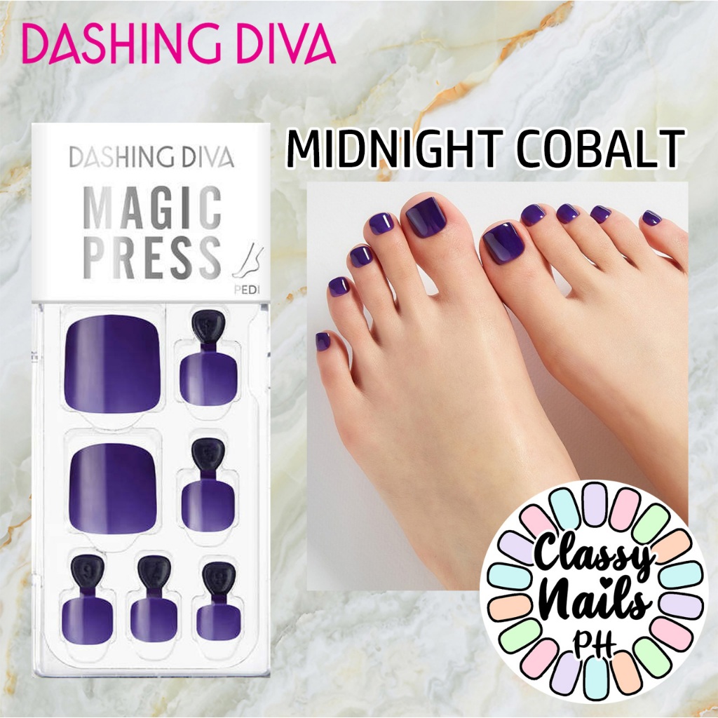 Pedicure - Midnight Cobalt • Dashing Diva • Magic Press • Pedicure • Press On Korean Faux Nails ...