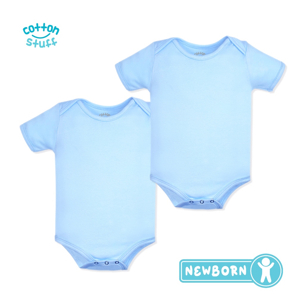 Cotton Stuff - 2-piece Short Sleeve Bodysuit (Blue) | Shopee Philippines