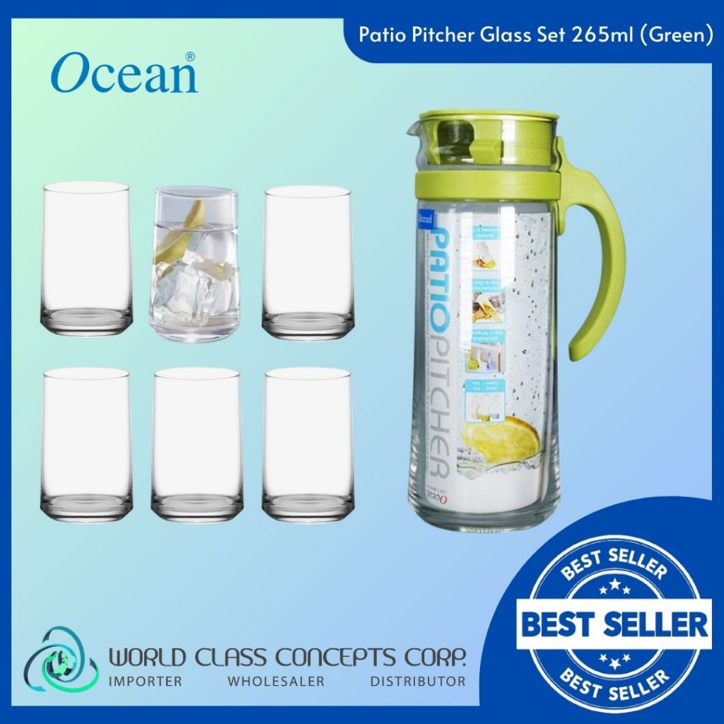 Ocean Glassware Green Patio Pitcher 1265 mL With Patio Water Glass 7pcs ...