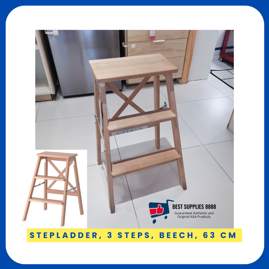 BestSupplies Authentic BEKVAM Wooden Stepladder, 3 steps, stool, ladder ...