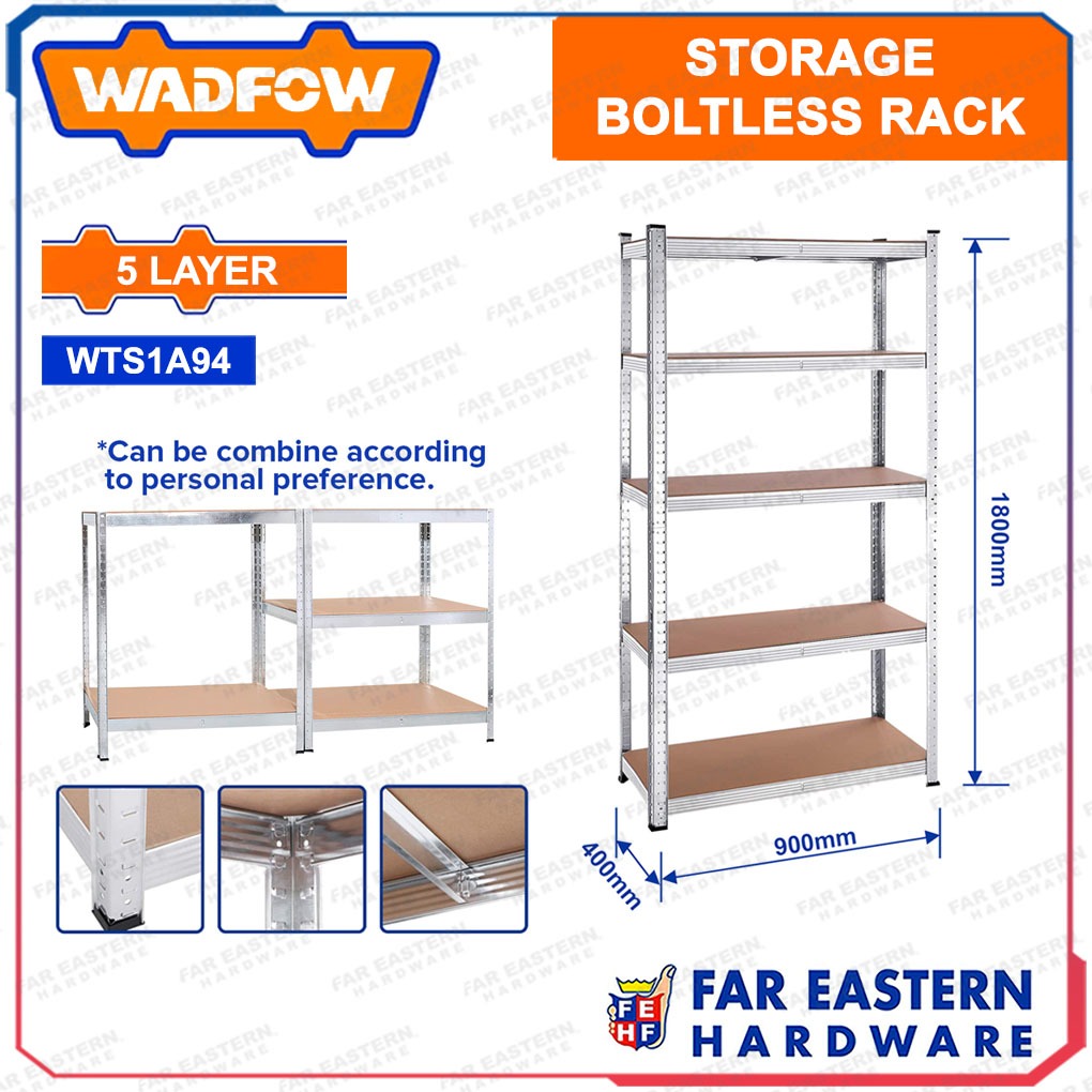 WADFOW 5 Layer Storage Boltless Rack Metal Shelf Rack WTS1A94 WFHT ...
