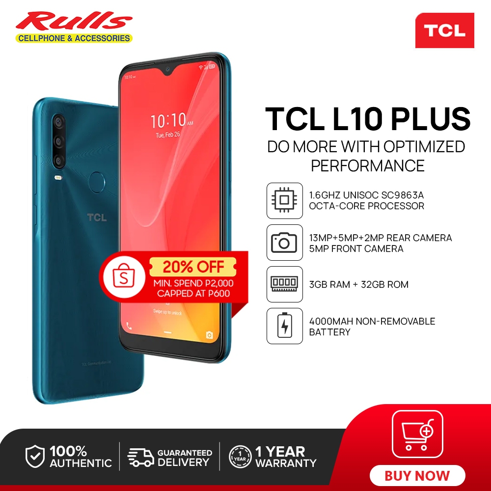 TCL L10 Plus Smartphone | 3GB RAM+32GB ROM | UNISOC SC9863A | 6.22" HD+ Display | 4000mAh ...