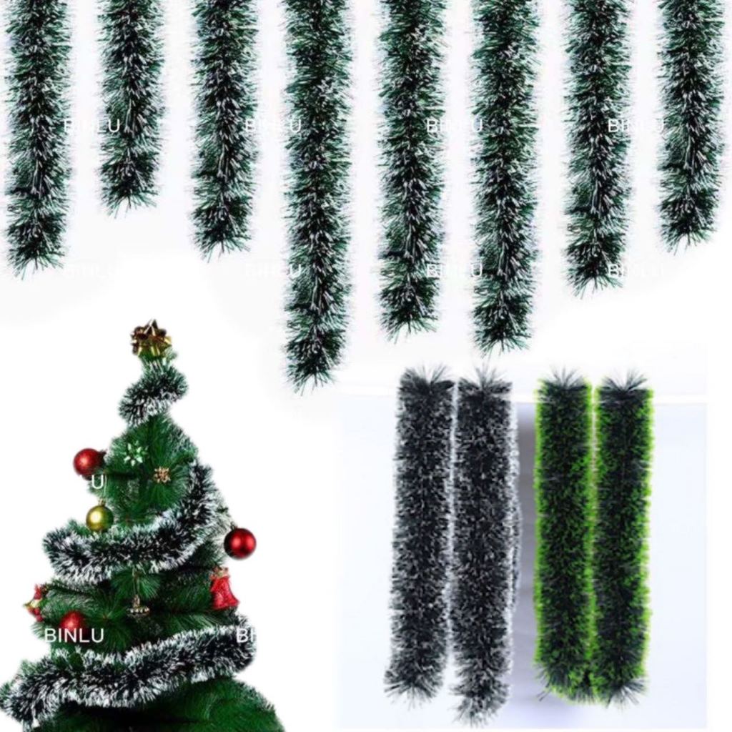 fuyi 1.6M Christmas tree garland decoration green white wool strips ...