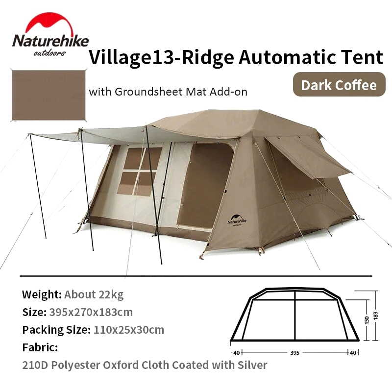 Naturehike VILLAGE 13 Cabin Style Camping Tent for 5 to 8 Person Automatic Pole Waterproof Ridge ...