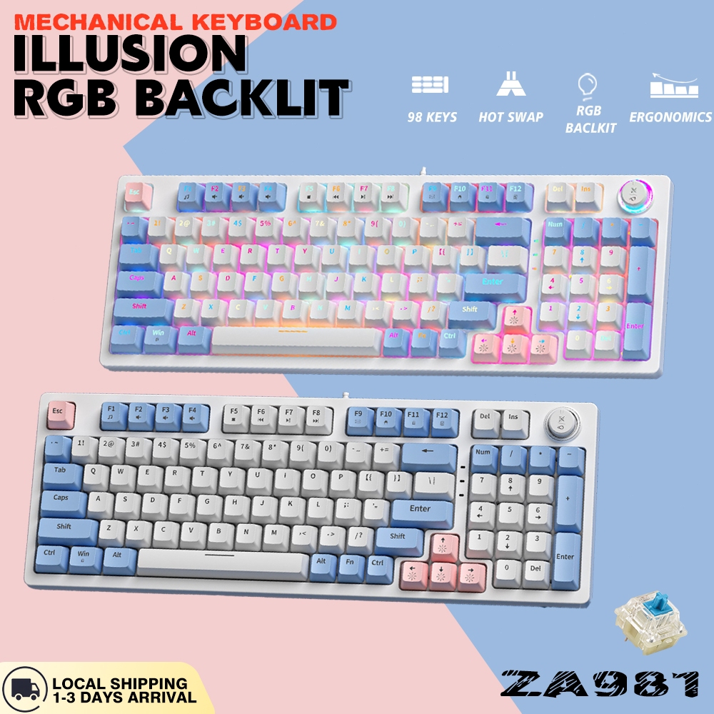 ZA98 RGB Mechanical Keyboard Hot Swap Blue and White Gaming Keyboard 98 ... ZA98 RGB Mechanical Keyboard Hot Swap Blue and White Gaming Keyboard 98 ...