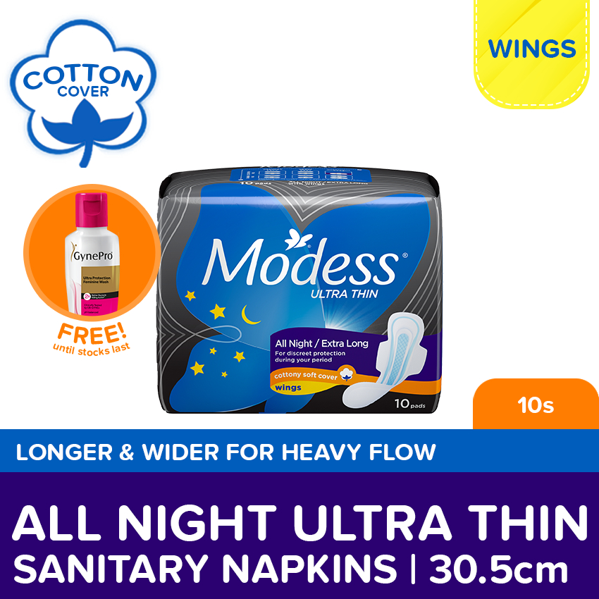 Modess All Night Ultra Thin Extra Long with Wings Sanitary Napkin 10s ...