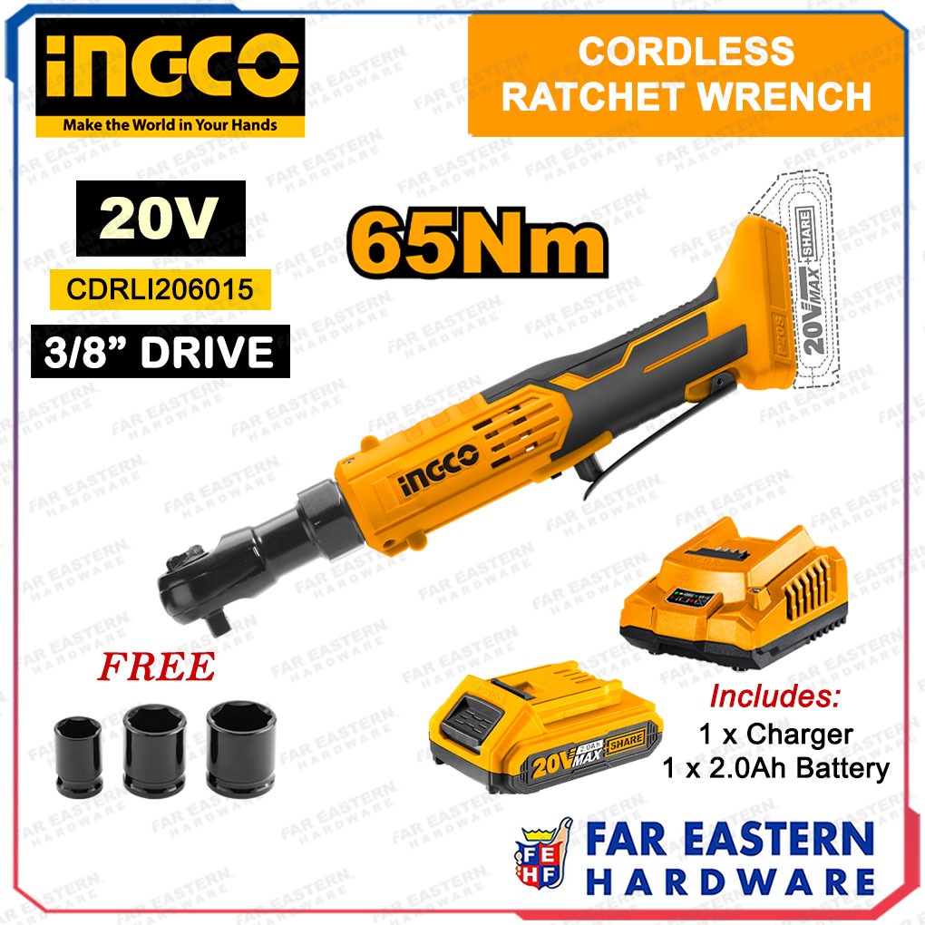 INGCO Cordless Ratchet Socket Wrench 3/8" Drive CDRLI206015 ...