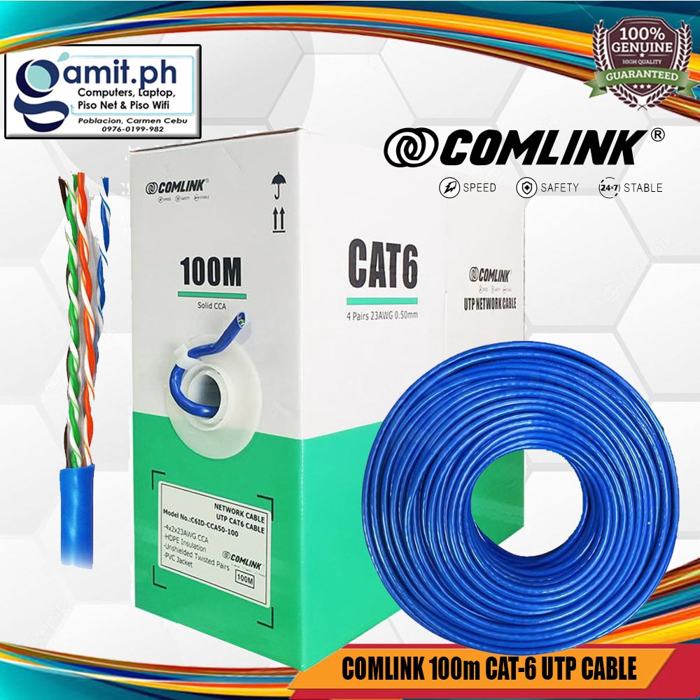 Comlink CAT6 UTP CABLE Cca Blue Indoor and Outdoor (100 METER Per BOX) Original High Quality ...