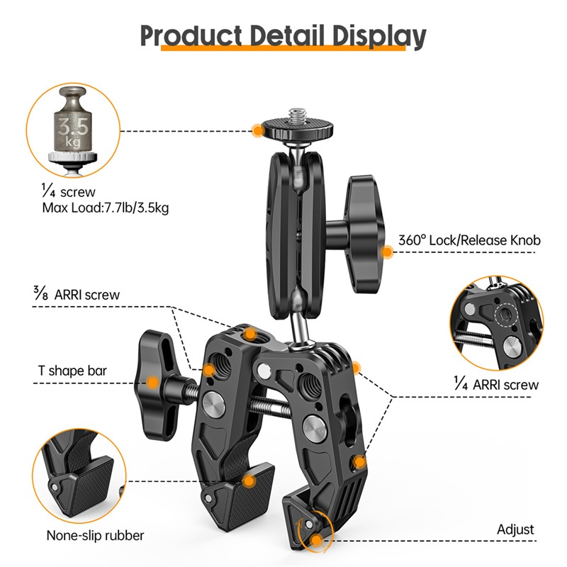 Multi-functional Super Clamp Magic Arm Clamp Mount 360° Rotation ...