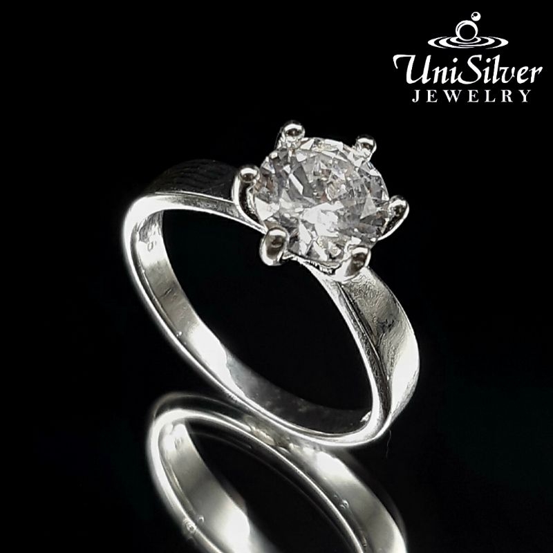 Unisilver 925 Sterling Silver Solitaire Ring (RS033-4001) | Shopee ...