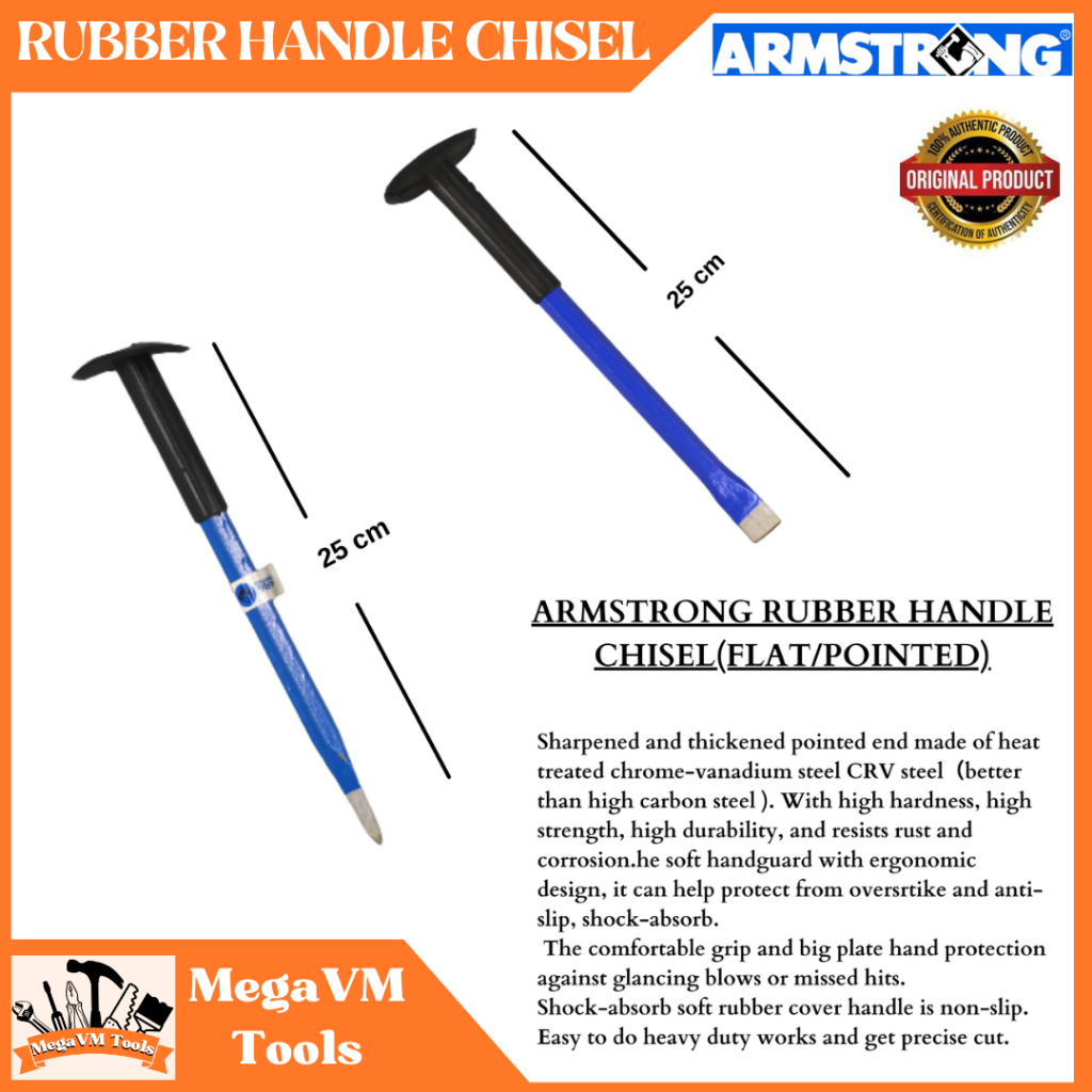 ARMSTRONG RUBBER HANDLE CHISEL FLAT/POINTED | Shopee Philippines