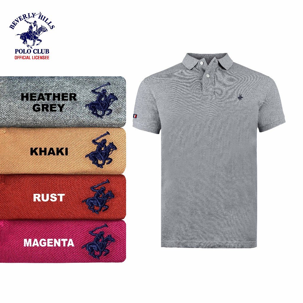 Beverly Hills Polo Club Men's CC Pique Polo Shirt in H.Grey, Khaki ...