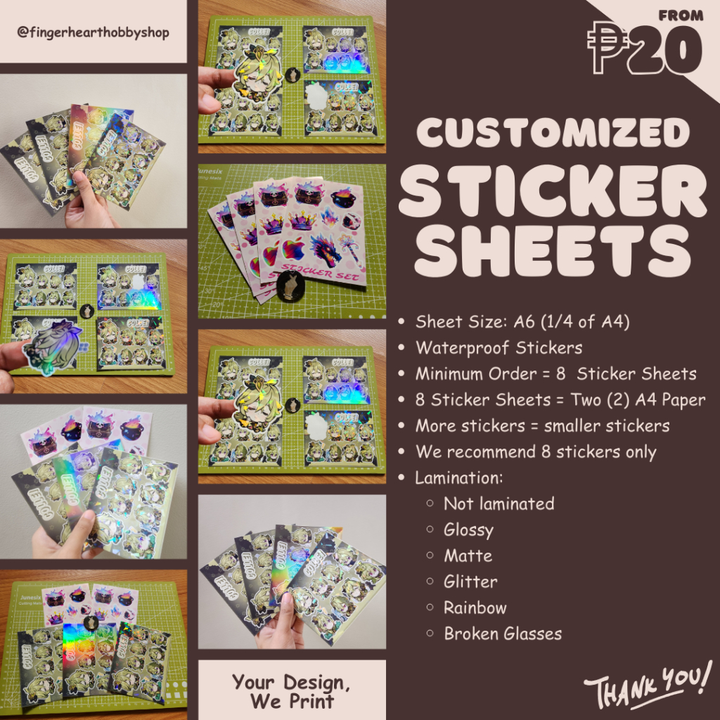 Customized A6 Waterproof Sticker Sheets Print & Cut Service | Shopee ...