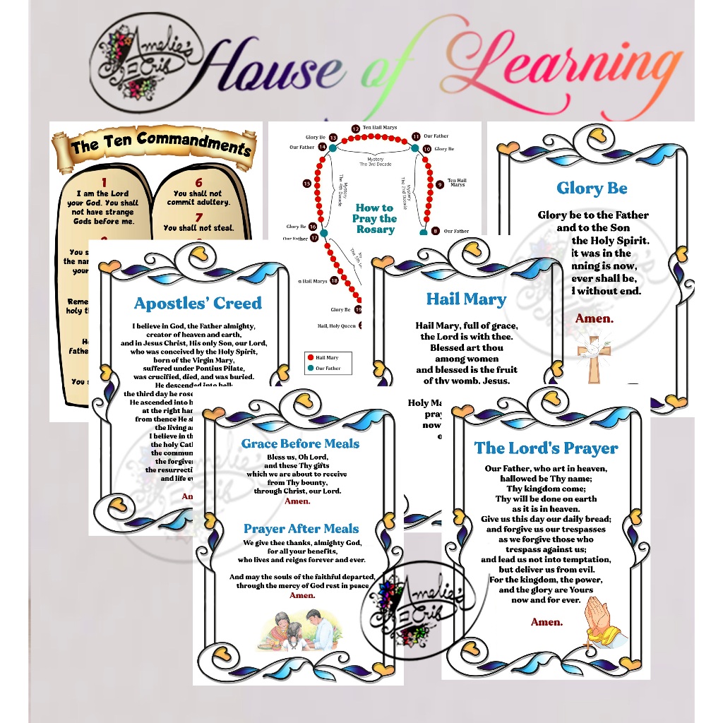 Bundle of Prayer Charts, Religious Educational Laminated Charts, Hail ...
