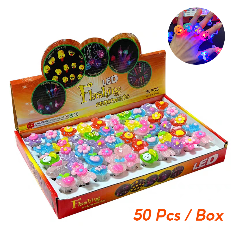 50Pcs Flash Rings Cartoon LED Ring toys for kids Shiny Luminous Glow ...