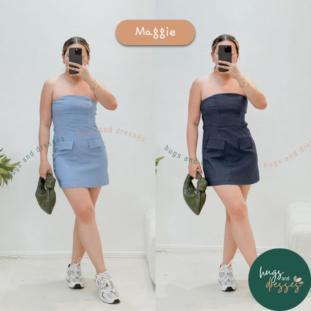 MAGGIE tube-style maong/denim dress | Shopee Philippines