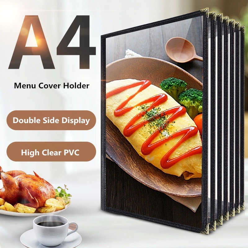 A4 Menu Cover 2/3/4/6/8/10 Page PVC Transparent Restaurant Bar Menu ...