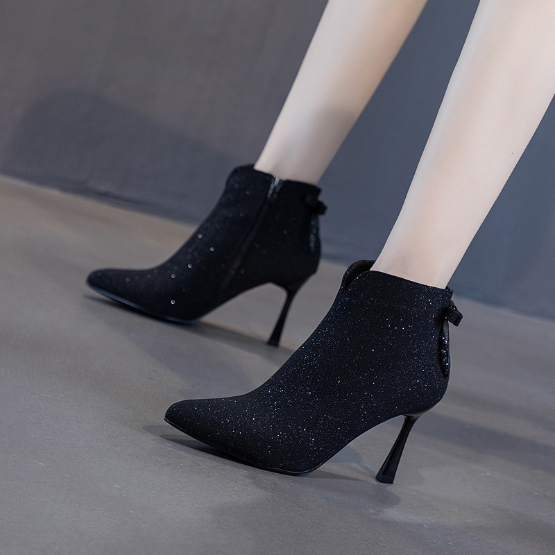 Women's Ankle Boots new bow pointed heels boots | Shopee Philippines