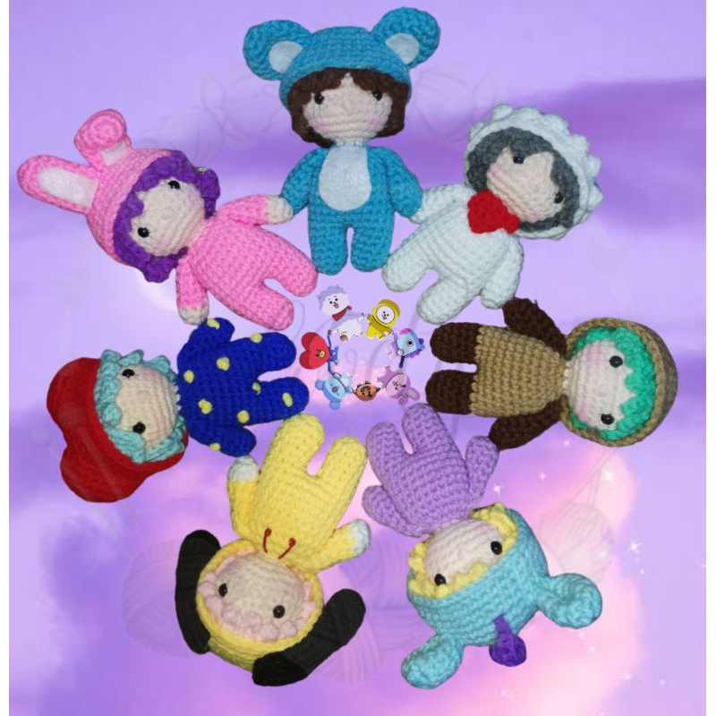 [lovelyseven] BTS x BT21 Crochet Mini Plushie 5in RM Jin Suga Yoongi ...