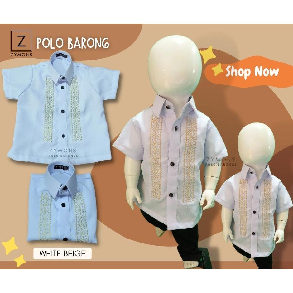 ZYMONS WHITE BEIGE BURDA CHURCH AND OFFICE POLO BARONG | Shopee Philippines
