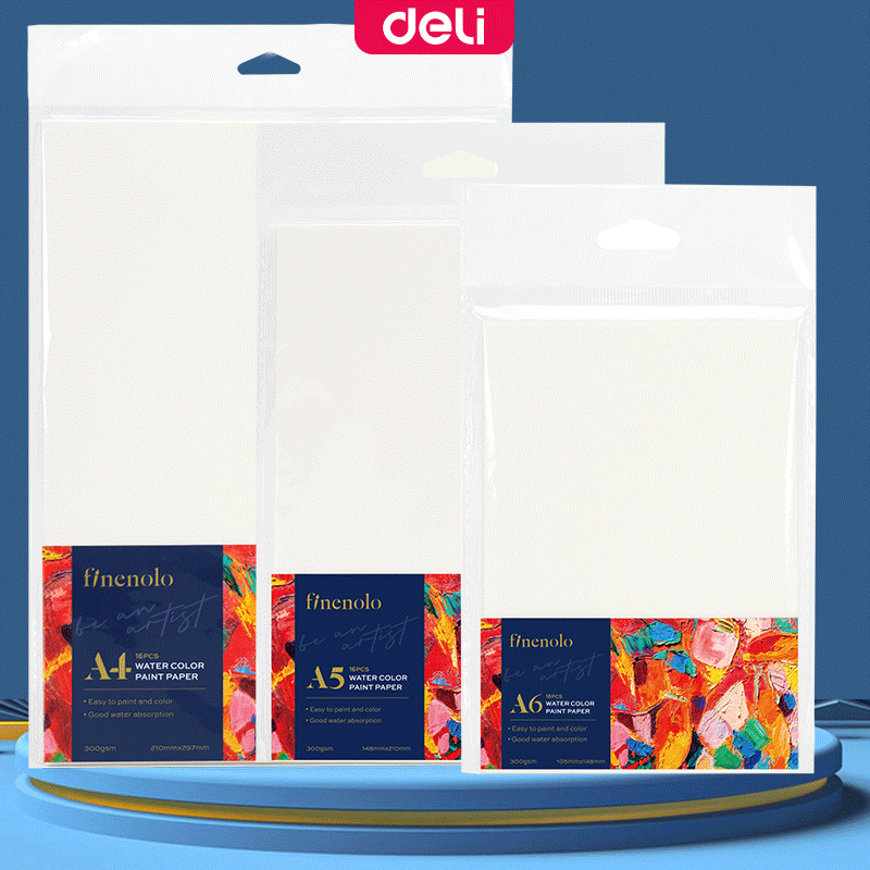 Deli A4/A5/A6 Watercolor Drawing Paper 16 Sheets/Bag 300 gsm Hot Cold ...