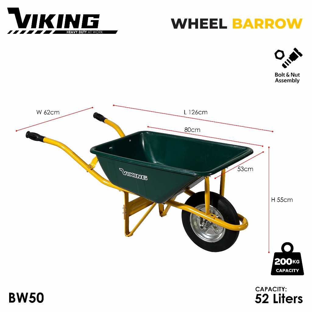 VIKING Wheelbarrow Polypropylene PP Will not Rust 13inch Solid Tire 52 Liters Garden Trolley Cart Shopee Philippines