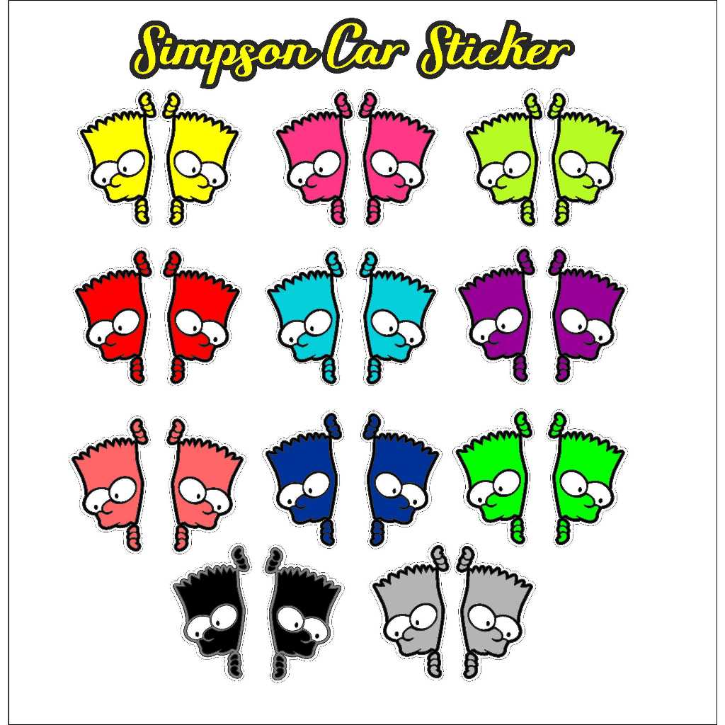 BART SIMPSON STICKER 1pair (2pcs) (Glossy Vinyl Car Sticker) Water ...